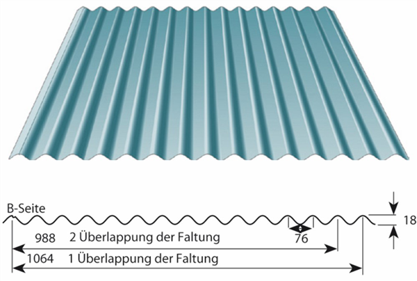 W1/1064 Alu-Wellblech 0,7 Polyester 25µm - Paulus Dach-Baustoffe